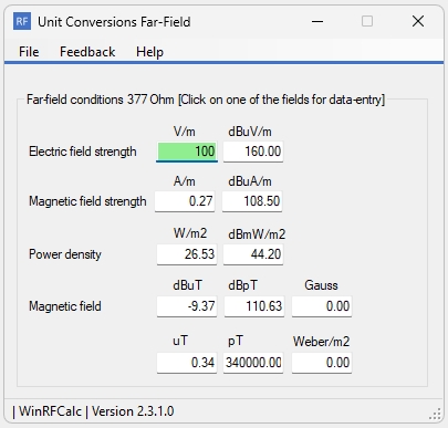 Convert a field strength value between various units