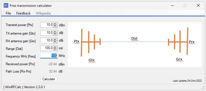 Friis propagation loss formula